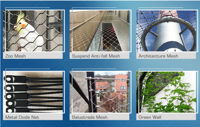 SS316 Architectural Fall prevention Wire Rope Netting 80mm X 140 Mm